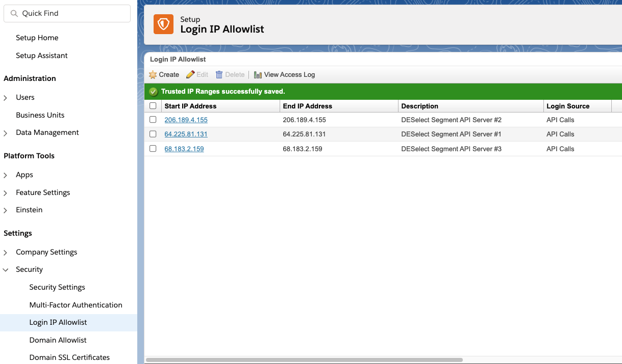 Whitelisting DESelect Segment IP – DESelect