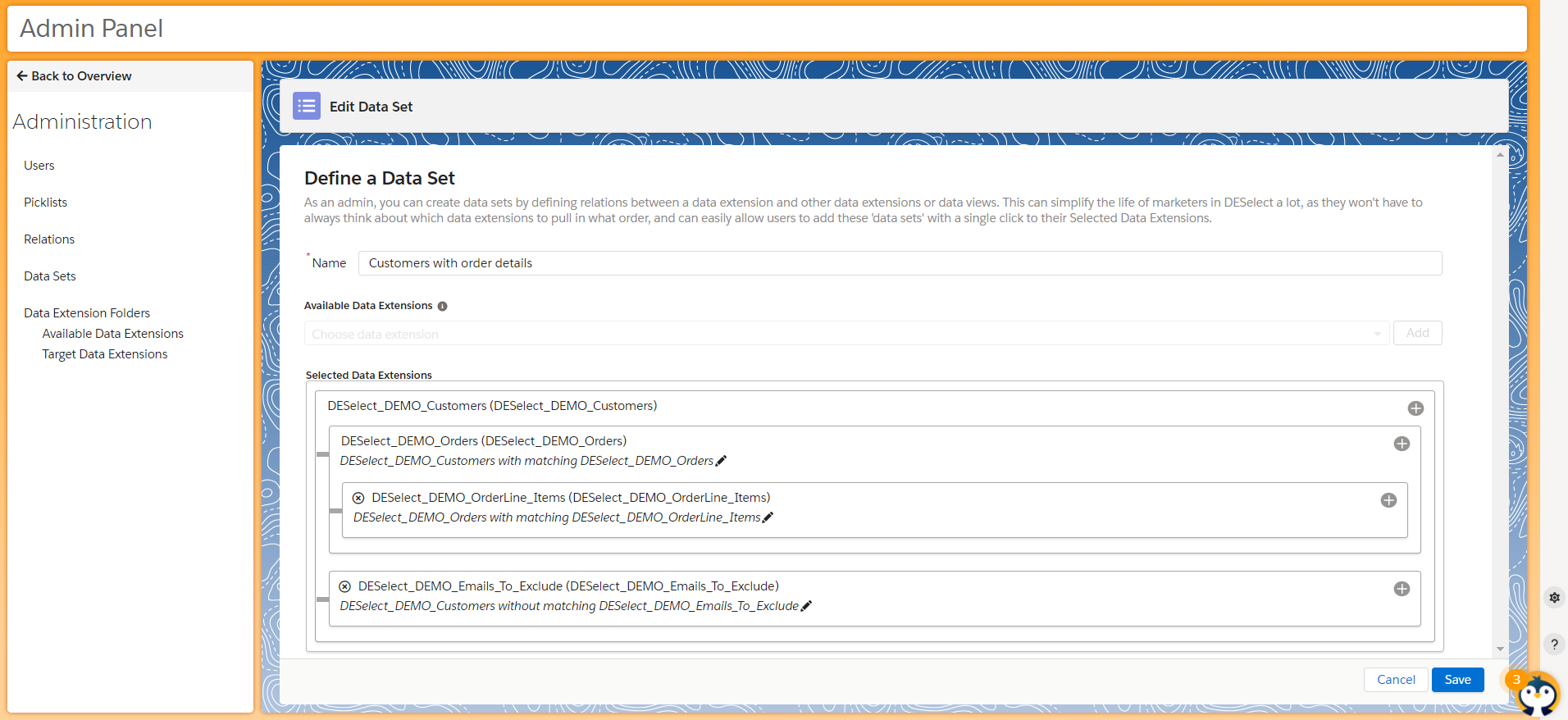 Can I predefine Data Extension combinations through DESelect Segment ...